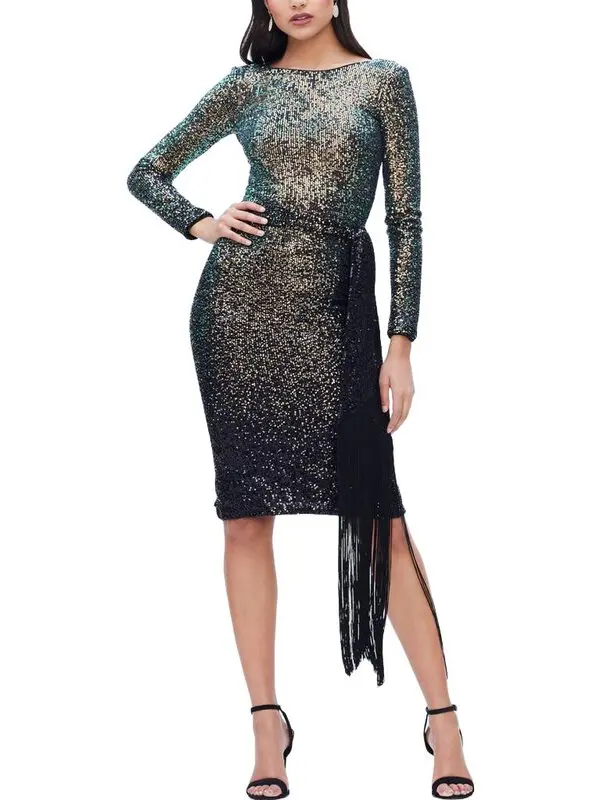 Dress The Population Caro Ombré Sequin Long Sleeve Body-con Dress - Gold Multi