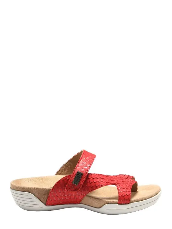 HALSA FOOTWEAR Darline Asymmetrical Slide Sandal - Red Leather