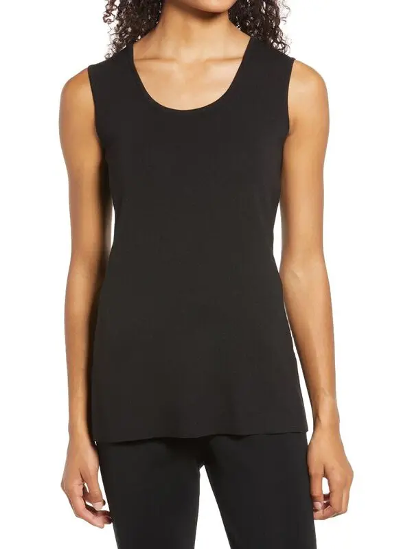 Ming Wang Scoop Neck Knit Tank - Black