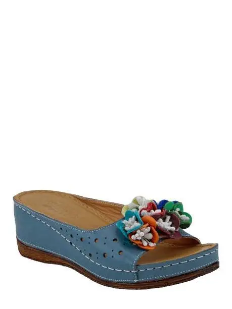 SPRING STEP SHOES Flower Child Wedge Sandal - Blue Leather