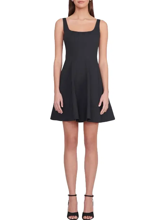 Staud Wells Cotton Stretch Poplin Fit & Flare Dress - Black