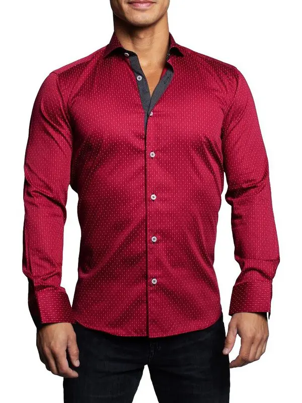 MACEOO Einstein Dotline Contemporary Fit Button-up Shirt - Red
