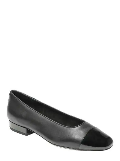 Vaneli Cap Toe Flat - Black Nappa/patent Leather