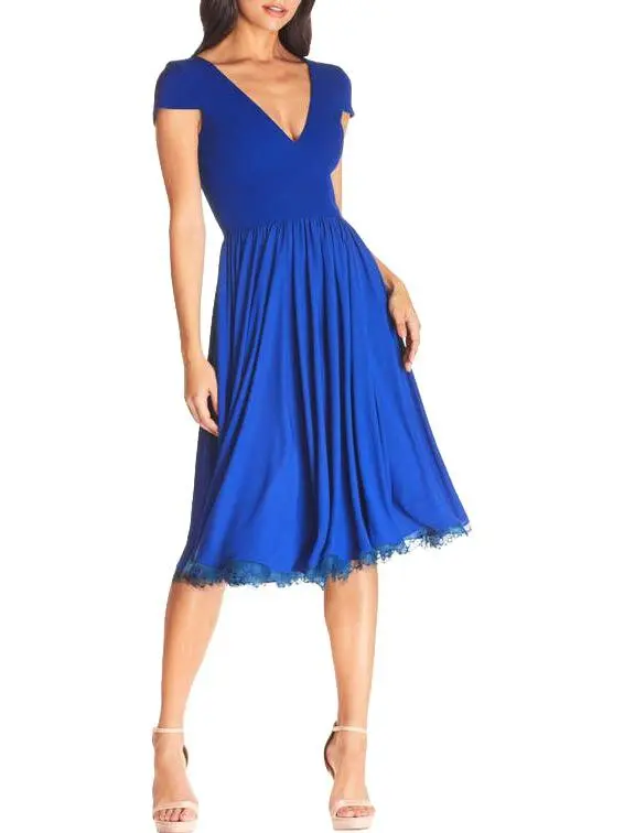 Dress The Population Fit & Flare Cocktail Dress - Electric Blue