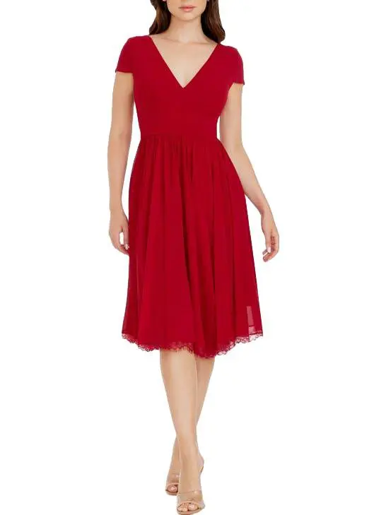 Dress The Population Fit & Flare Cocktail Dress - Garnet