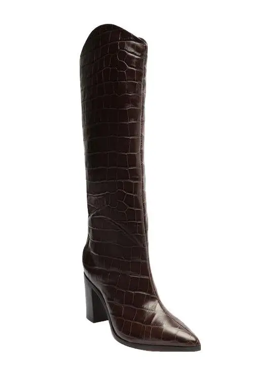 Schutz Maryana Pointed Toe Knee High Boots - Dark Chocolate Croco