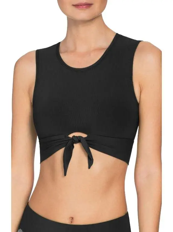 Robin Piccone Ava Longline Knot Front Bikini Top - Black