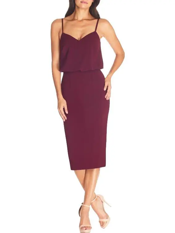 Dress The Population Alondra Blouson Sheath Dress - Burgundy