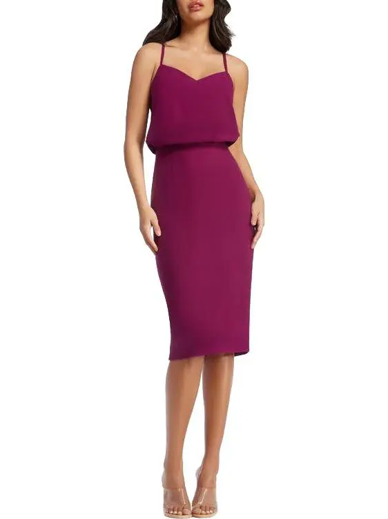 Dress The Population Alondra Blouson Sheath Dress - Dark Magenta