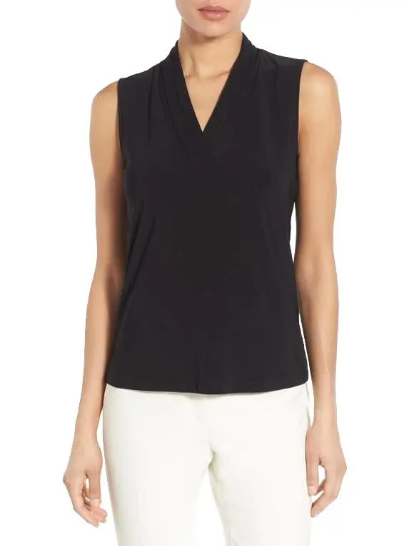 Anne Klein Triple Pleat V-neck Jersey Top - Black