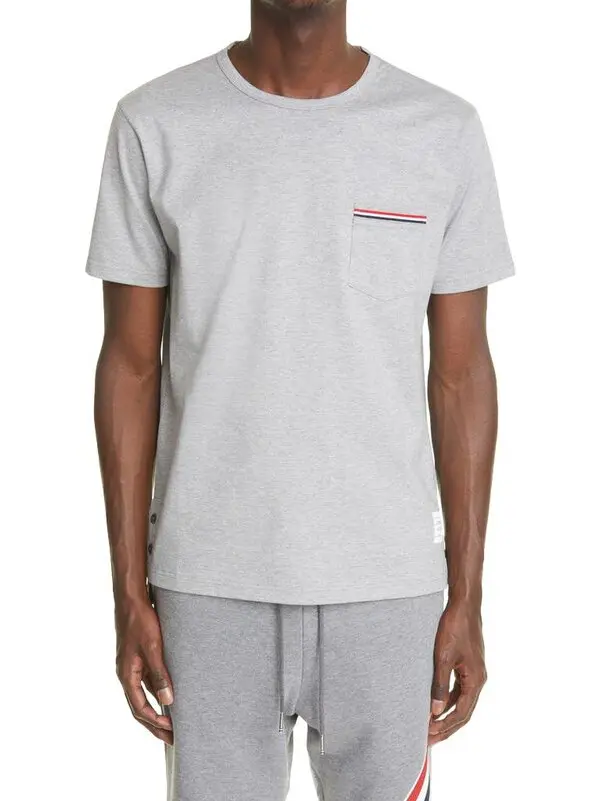Thom Browne Stripe Trim Pocket T-shirt - Light Grey