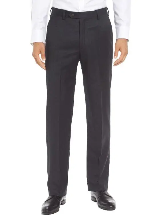 Berle Lightweight Flannel Classic Fit Trousers - Charcoal
