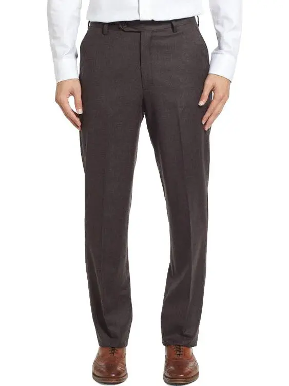 Berle Lightweight Flannel Classic Fit Trousers - Heather Brown