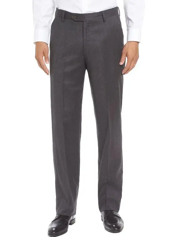 Berle Lightweight Flannel Classic Fit Trousers - Medium Grey