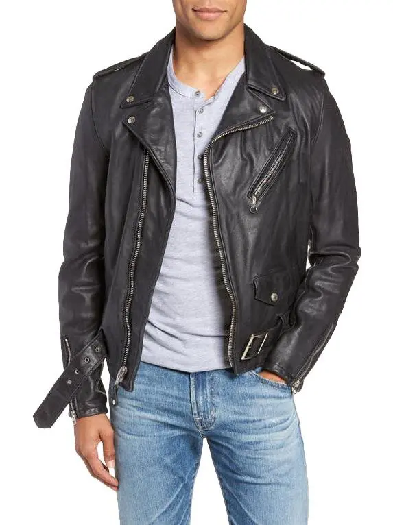 SCHOTT Hand Vintaged Cowhide Leather Moto Jacket - Black