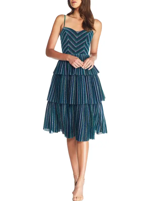 Dress The Population Kathy Glitter Stripe Tiered Dress - Electric Blue Multi