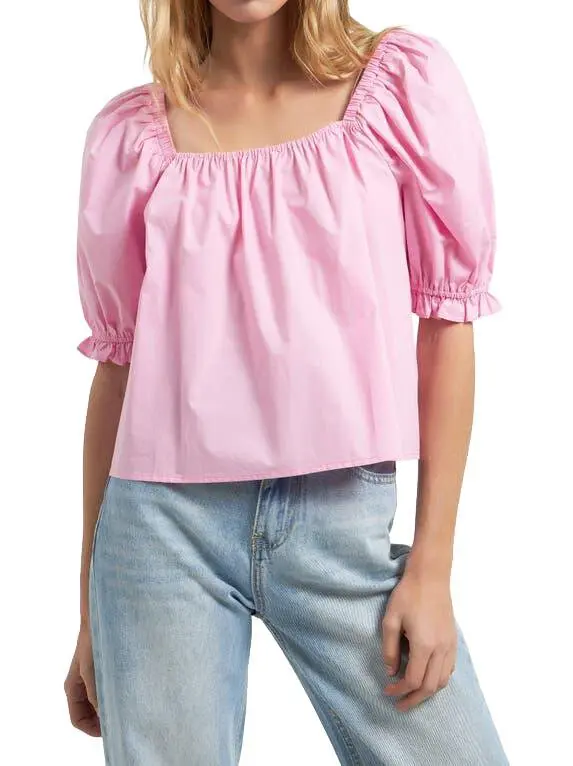 English Factory Puff Sleeve Cotton Top - Pink