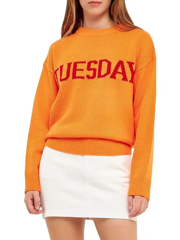 English Factory Motif Crewneck Sweater - Orange/red