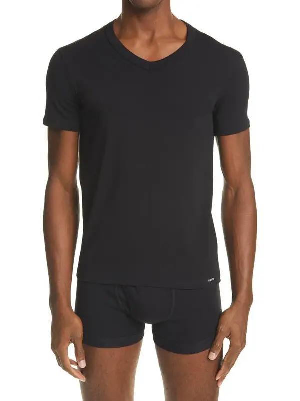 TOM FORD Cotton Jersey V-neck T-shirt - Black
