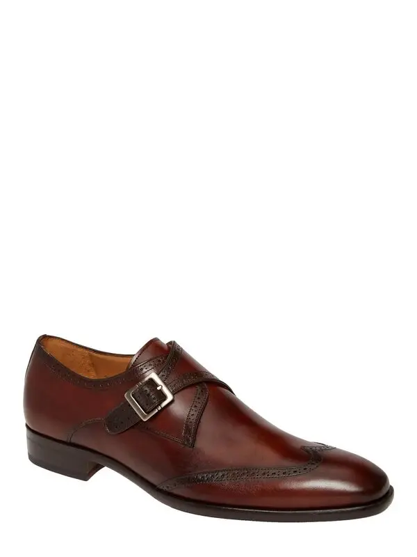 Mezlan Forest Single Monk Strap Wingtip Shoe - Cognac Leather