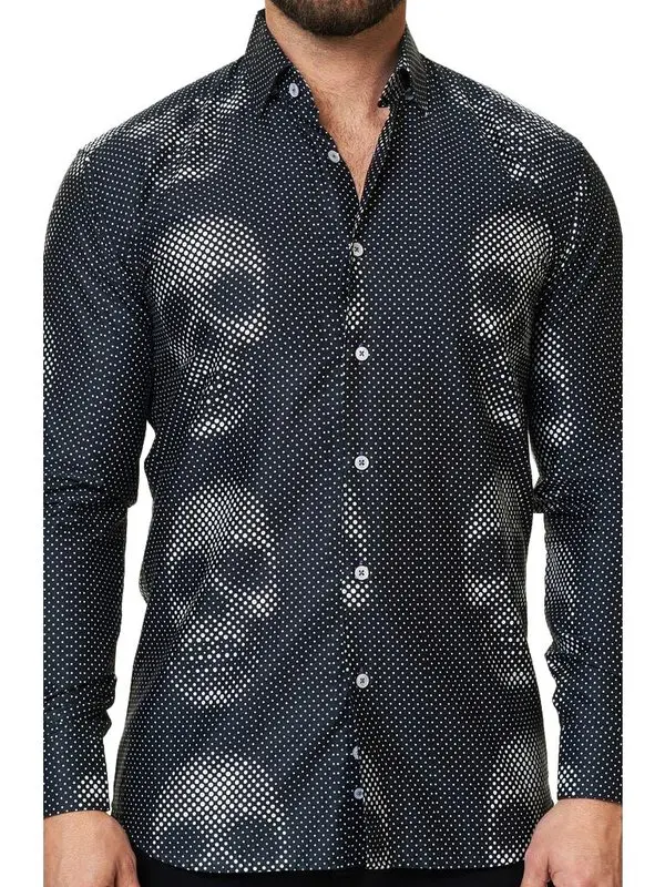MACEOO Luxor Funky Skull Dot Print Button-up Shirt - Black