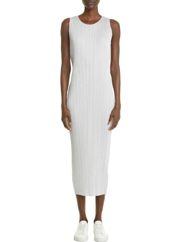 Issey Miyake Basics Pleated Midi Dress - Light Grey