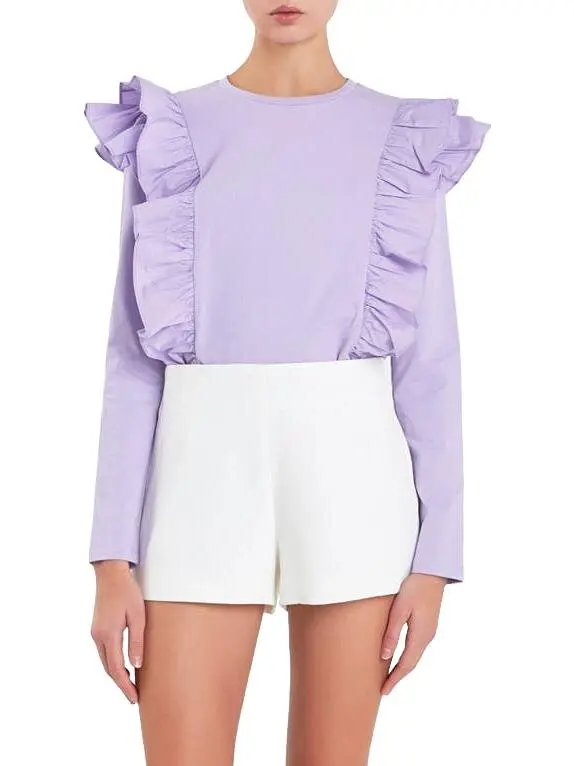 English Factory Poplin Ruffle Trim Shirt - Lilac