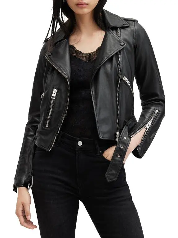 ALLSAINTS Balfern Leather Biker Jacket - Black/ Silver