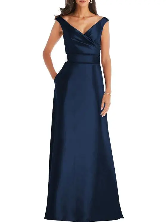 Alfred Sung Off-the-shoulder Satin Gown - Midnight