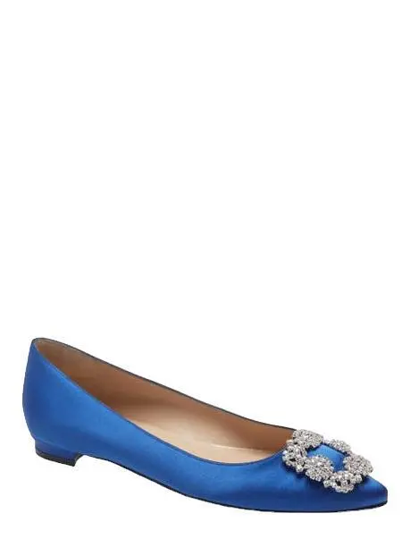 Manolo Blahnik Hangisi Crystal Buckle Flat - Blue