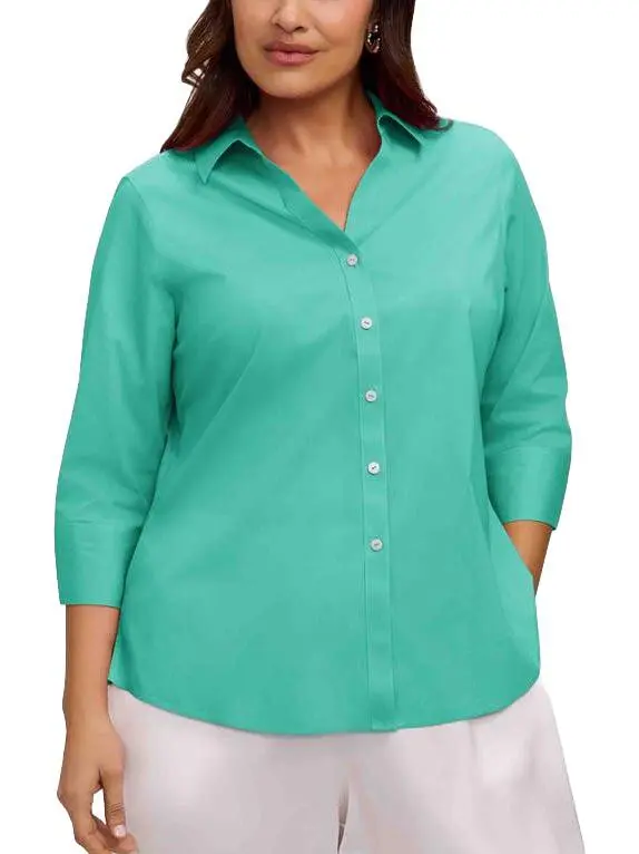 Foxcroft Mary Non-iron Stretch Cotton Button-up Shirt - Biscay Green