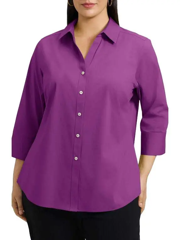Foxcroft Mary Non-iron Stretch Cotton Button-up Shirt - Fig