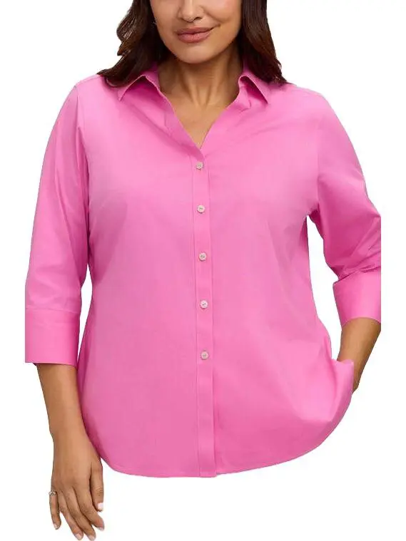 Foxcroft Mary Non-iron Stretch Cotton Button-up Shirt - Guava Pink