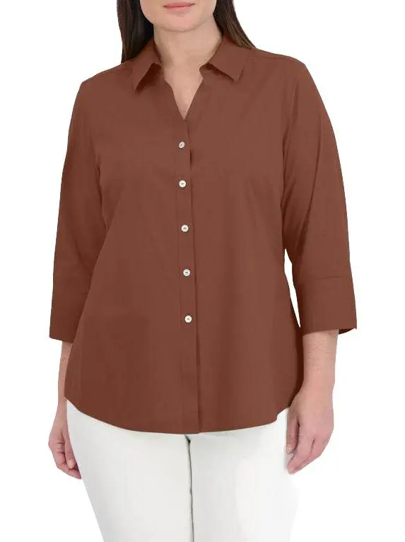 Foxcroft Mary Non-iron Stretch Cotton Button-up Shirt - Macchiato