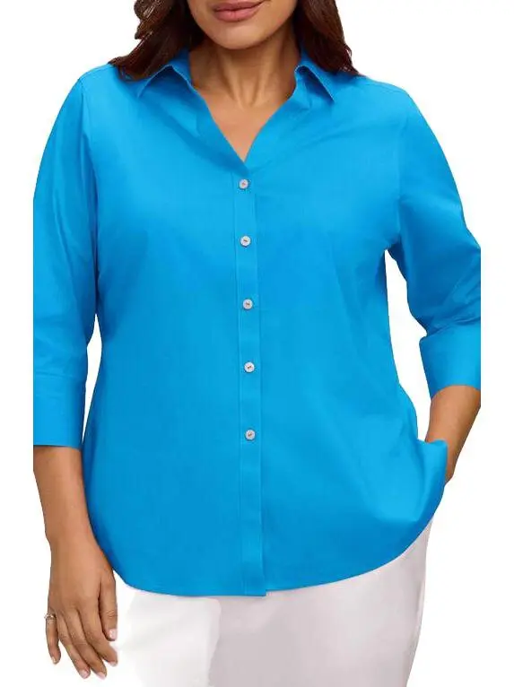 Foxcroft Mary Non-iron Stretch Cotton Button-up Shirt - Malibu Blue