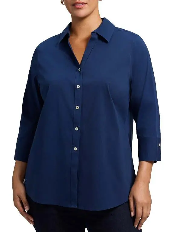 Foxcroft Mary Non-iron Stretch Cotton Button-up Shirt - Navy