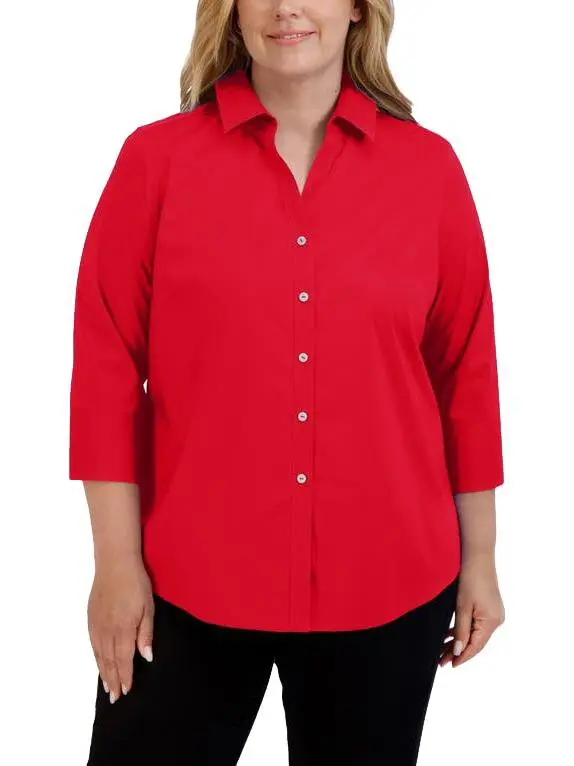 Foxcroft Mary Non-iron Stretch Cotton Button-up Shirt - Simply Red