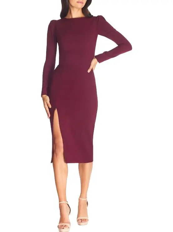 Dress The Population Nadia Long Sleeve Midi Dress - Burgundy