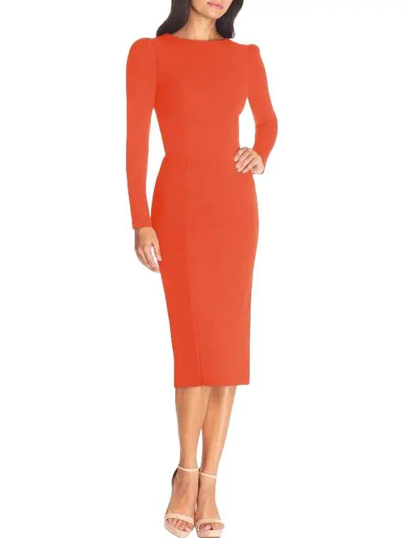 Dress The Population Nadia Long Sleeve Midi Dress - Poppy