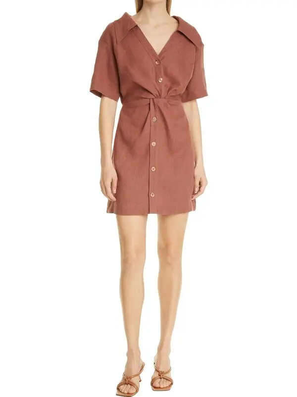 Nanushka Taiga Linen Mini Shirtdress - Terra