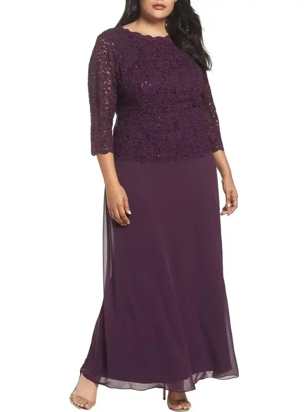 Alex Evenings A-line Gown - Deep Plum