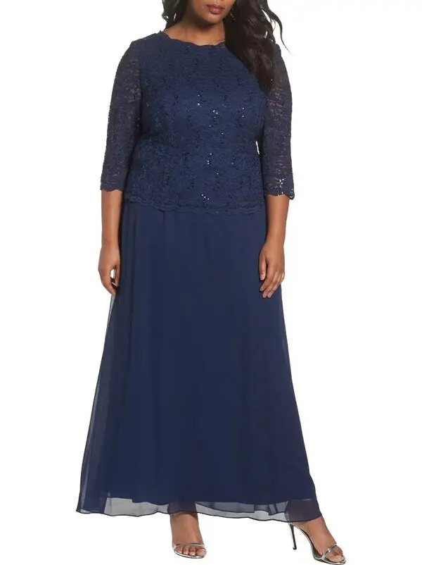 Alex Evenings A-line Gown - Navy