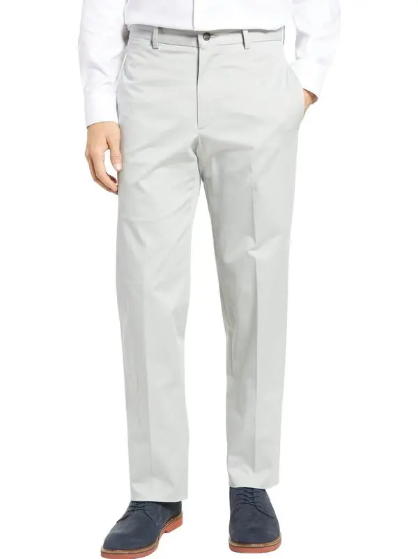 Berle Charleston Khakis Flat Front Cotton Stretch Twill Dress Pants - Light Grey