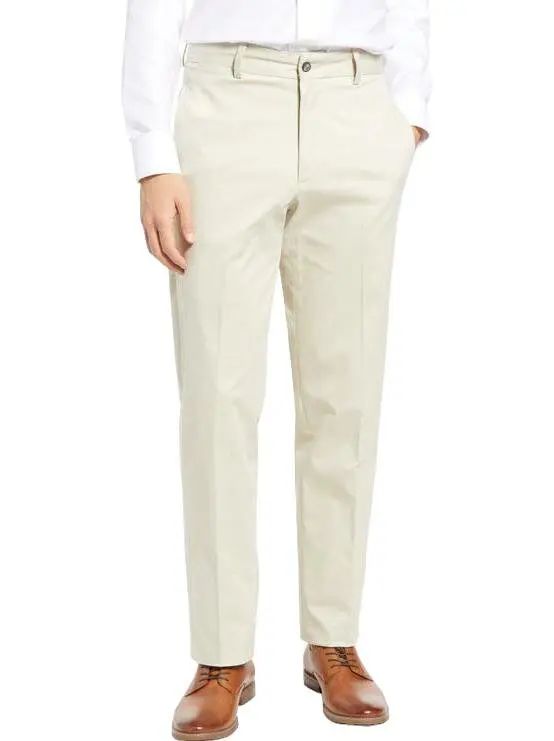 Berle Charleston Khakis Flat Front Cotton Stretch Twill Dress Pants - Stone