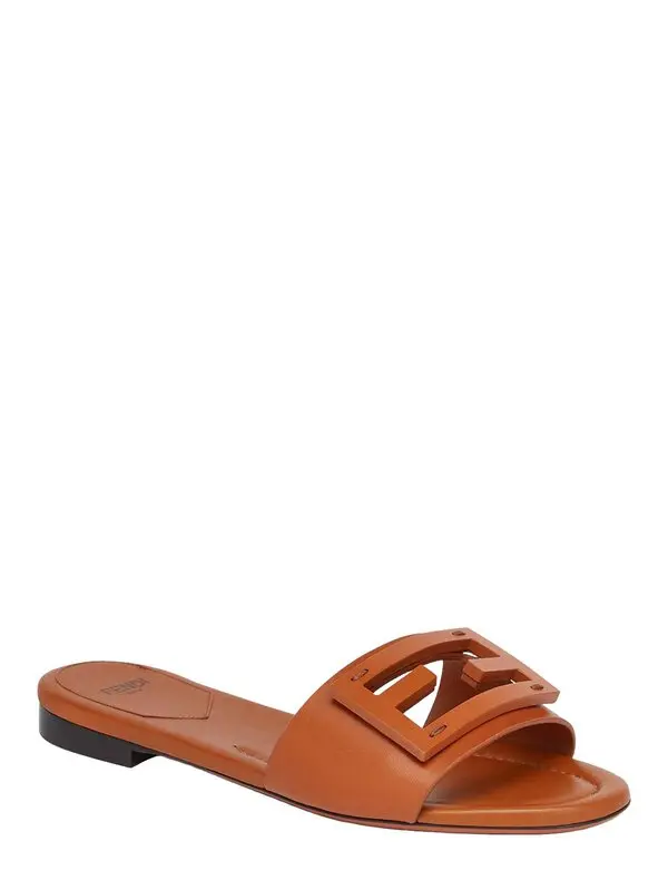 Fendi Signature Logo Slide Sandal - Brown
