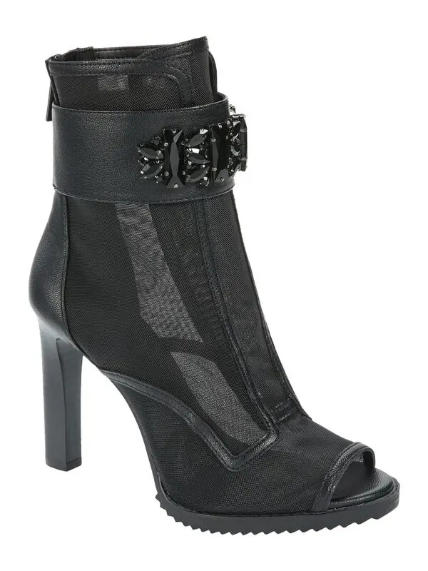 Karl Lagerfeld Paris Peep Toe Bootie With Crystal Strap - Black
