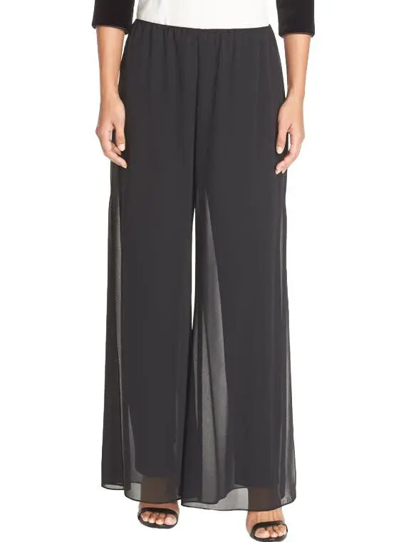 Alex Evenings Georgette Overlay Wide Leg Pants - Black