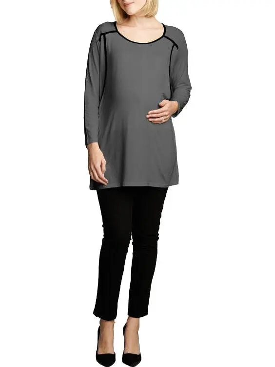MATERNAL AMERICA Long Sleeve Nursing Top - Charcoal/black