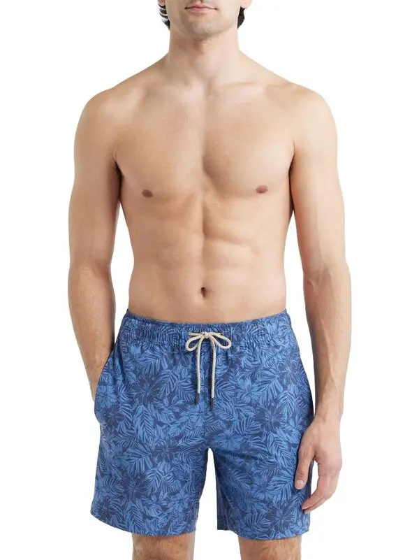 FAIR HARBOR The Bayberry Swim Trunks - Island Blue Leaves