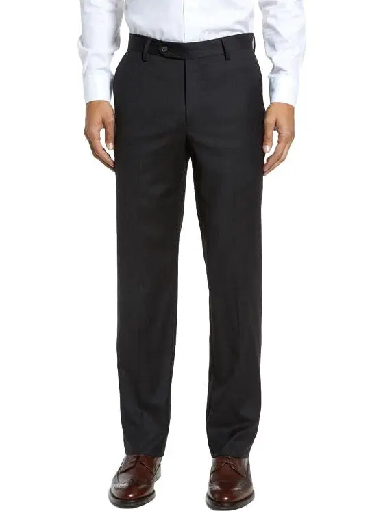 Berle Flat Front Modern Fit Gabardine Stretch Wool Trousers - Charcoal